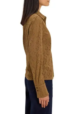 NIC+ZOE Embroidered Eyelet Button-up Shirt - Oak
