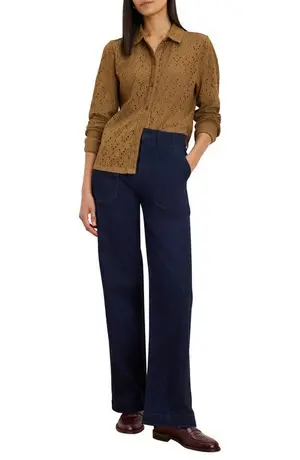 NIC+ZOE Embroidered Eyelet Button-up Shirt - Oak