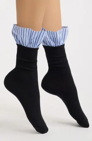 HIGH HEEL JUNGLE Lauren Stripe Ruffle Socks - Black