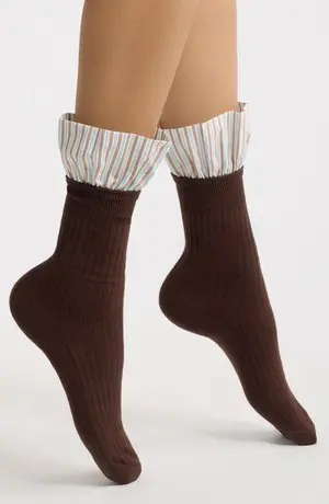 HIGH HEEL JUNGLE Lauren Stripe Ruffle Socks Brown