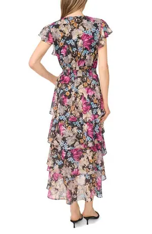 Halogen Floral Ruffle Chiffon Midi Dress
