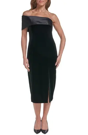 Eliza J Off The Shoulder Velvet Midi Dress - Black