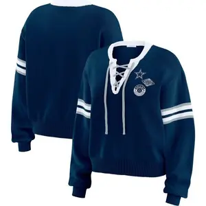 WEAR BY ERIN ANDREWS Dallas Cowboys Lace-up Sweater - Navy