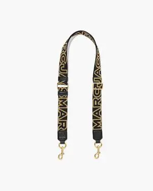 Marc Jacobs The Thin Outline Logo Webbing Strap - Black/gold