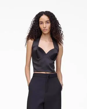 Marc Jacobs Sculpted Satin Halter Top In Size - Black