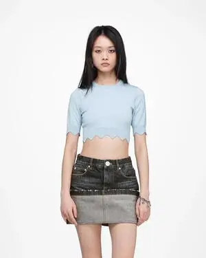 Marc Jacobs Scallop Daisy Crop Sweater In Size - Blue Mist