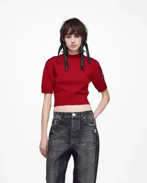 Marc Jacobs Tattoo Patch Mock Neck Sweater In Size - Red