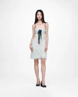 Marc Jacobs Blurred Floral Slip Dress In Size - Blue Mist Multi