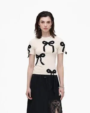 Marc Jacobs Bow Shrunken Tee In Size - Ivory/black