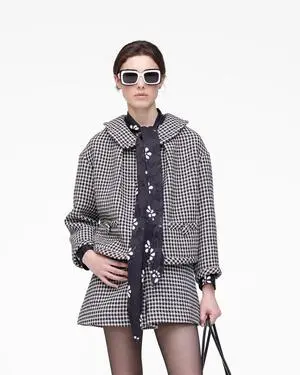 Marc Jacobs Gingham Tweed Jacket With Peter Pan Collar