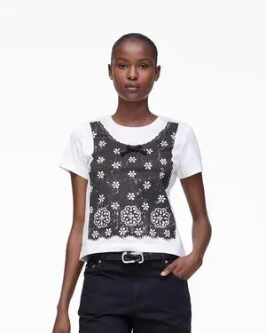 Marc Jacobs Trompe L'oeil Eyelet Slim Tee In Size - White Multi
