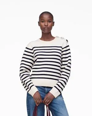 Marc Jacobs Breton Stripe Crewneck - White/navy