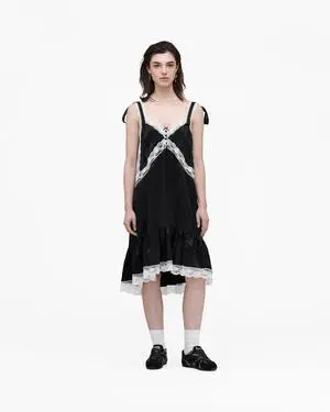 Marc Jacobs Satin Lace Slip Midi Dress In Size - Black