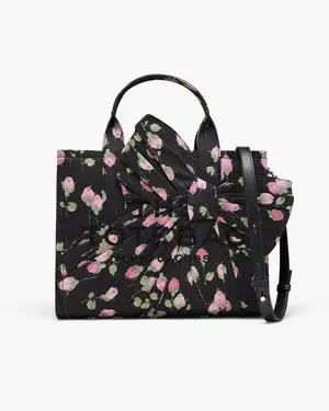 Marc Jacobs Medium Tote Bag In Vintage Floral Canvas With Oversized Bow - Black Multi