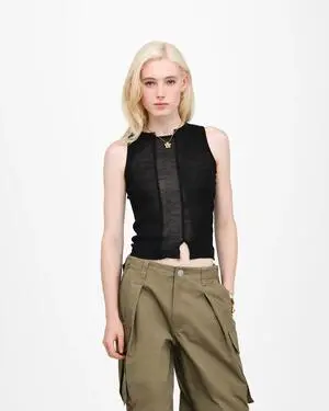 Marc Jacobs Sheer Paneled Knit Tank In Size - Black