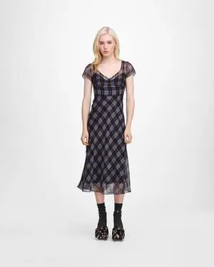 Marc Jacobs Plaid Chiffon Midi Dress In Size