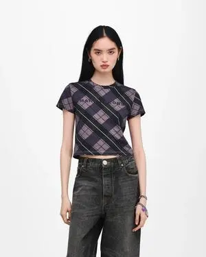 Marc Jacobs Plaid Logo Baby Tee In Size - Purple Multi