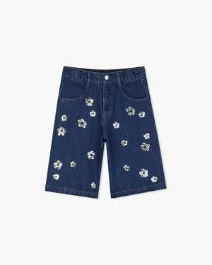 Marc Jacobs The Sequin Daisy Denim Shorts In Size