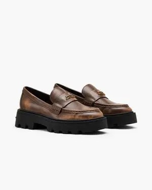 Marc Jacobs The Distressed Leather Frankie Loafer In Size - Ebony