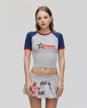 Marc Jacobs Heaven Logo Raglan Baby Tee In Size - Grey Multi