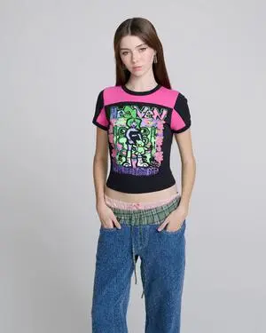 Marc Jacobs Do U Remember Panel Baby Tee In Size - Black Multi