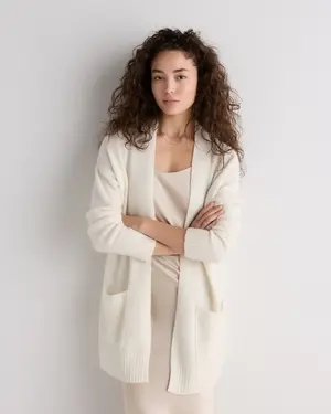 Quince Cashmere Silk Boucle Open Cardigan - Cloud Ivory
