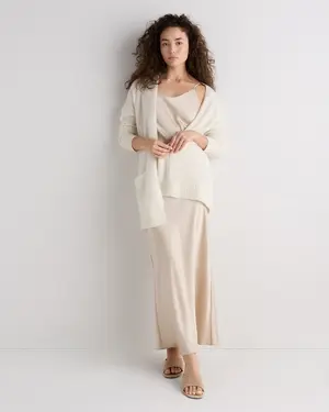 Quince Cashmere Silk Boucle Open Cardigan - Cloud Ivory