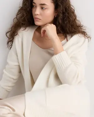 Quince Cashmere Silk Boucle Open Cardigan - Cloud Ivory