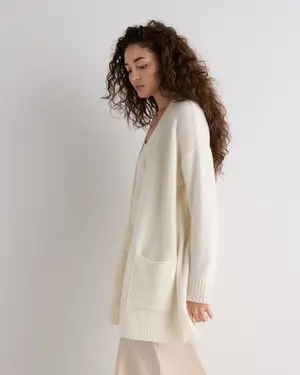 Quince Cashmere Silk Boucle Open Cardigan - Cloud Ivory