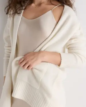 Quince Cashmere Silk Boucle Open Cardigan - Cloud Ivory