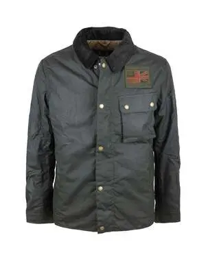 BARBOUR INTERNATIONAL Waxed Cotton Field Jacket With Corduroy Collar - Sage