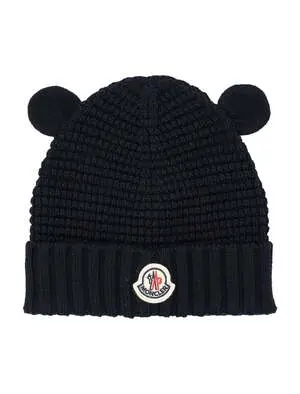 MONCLER Moncler Mini Baby Virgin Wool Hat With Bear Ears And Ribbed Turn-Up Brim