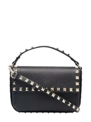 Valentino Garavani Rockstud Handbag With Silver-tone Studs And Adjustable Strap - Black