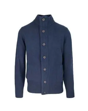 Barbour Wool Button-front Mock Neck Cardigan - Navy