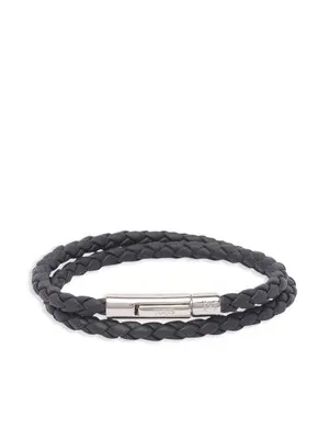 TOD'S Braided Leather Bracelet With Engraved Logo Clasp - Blue