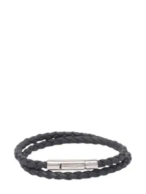 TOD'S Braided Leather Bracelet With Engraved Logo Clasp - Blue