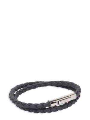TOD'S Braided Leather Bracelet With Engraved Logo Clasp - Blue