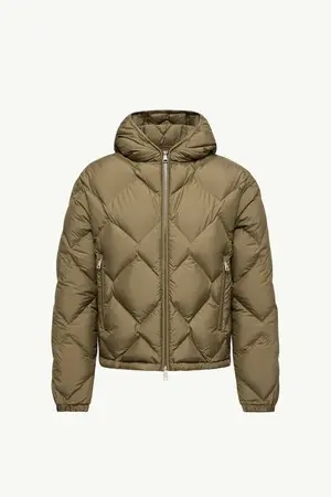 Moncler Arvouinne Hooded Triangle-Quilted Short Down Jacket Green
