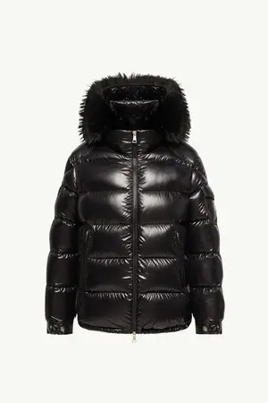 Moncler Hypolais Short Down Jacket With Detachable Hood And Faux Fur Trim - Black