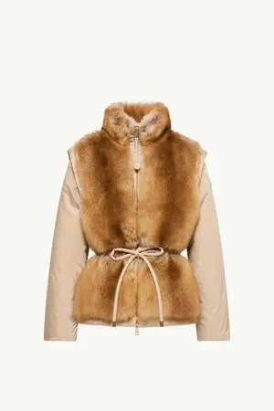 Moncler Blaireau 2-in-1 Shearling Down Jacket - Beige