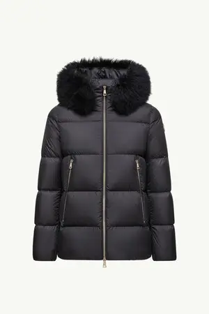 Moncler Laichefur Shearling-Trimmed Short Down Jacket Black