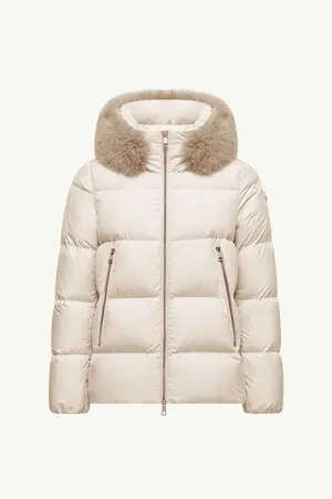 Moncler Laichefur Shearling-trimmed Short Down Jacket - White
