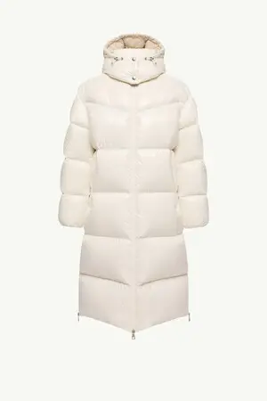 Moncler Harfang Hooded Long Down Coat - White