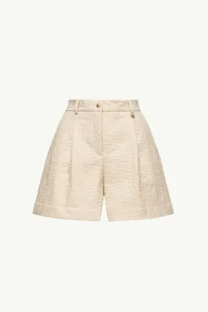 Moncler Leather Logo Shorts - Beige