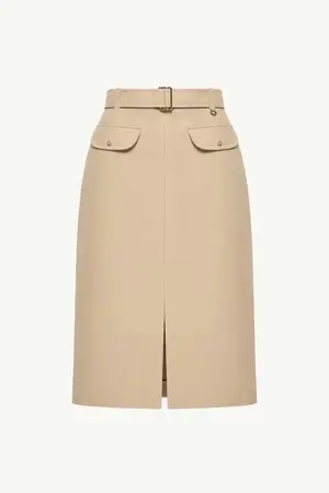 Moncler Belted Knee-length Cotton Skirt - Beige