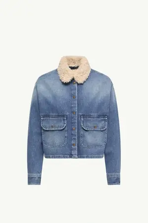 Moncler Teddy Trim Denim Shirt - Blue