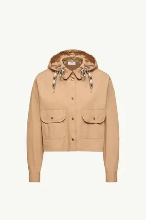 Moncler Cotton Blend Hooded Shirt Jacket - Beige