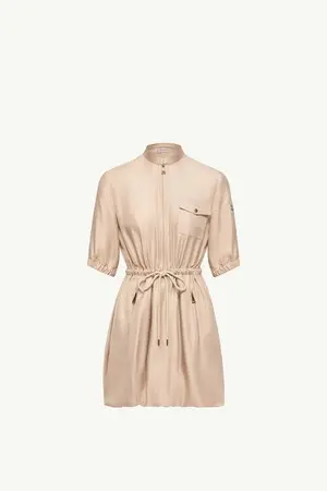 Moncler Silk Twill Mini Shirt Dress - Beige