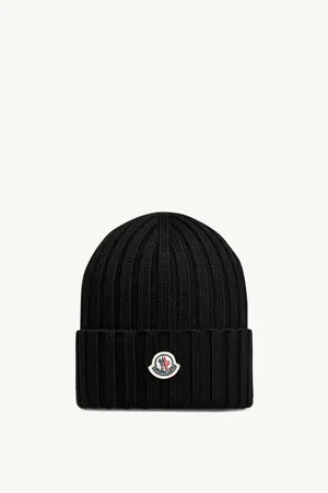 Moncler Logo Wool Beanie Black