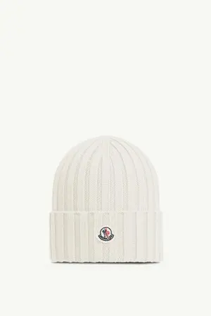 Moncler Logo Wool Beanie - White
